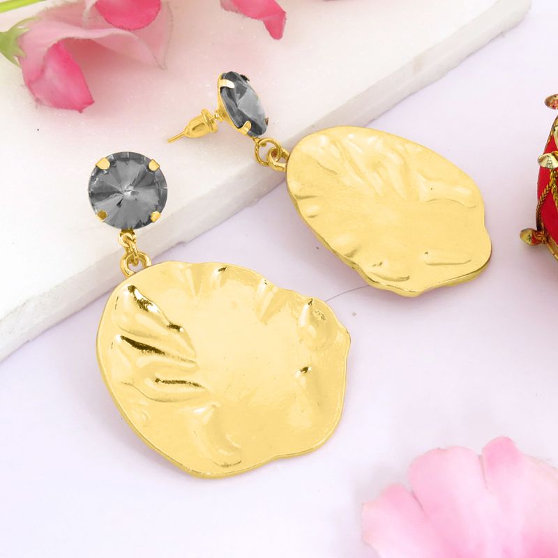 oussum Tourmaline Decorated Tropical Leaf Hammered Earrings For Womens ...